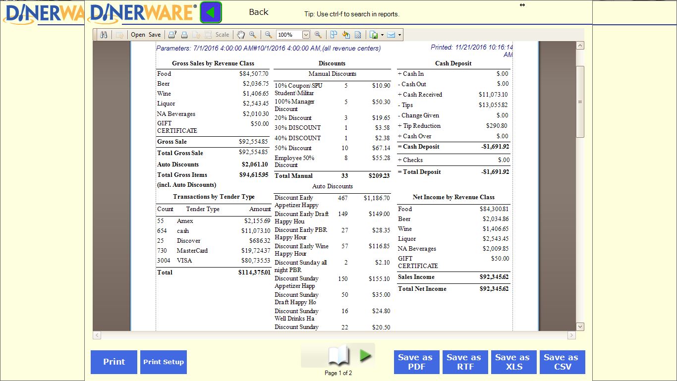 Mobile Manager Dinerware Reporting | Evergreen Point of Sale | Seattle
